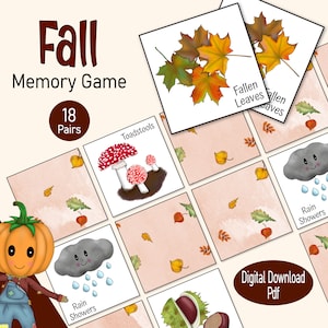 Autumn Memory Card Game, a Printable Fall Picture Matching Game, for ...
