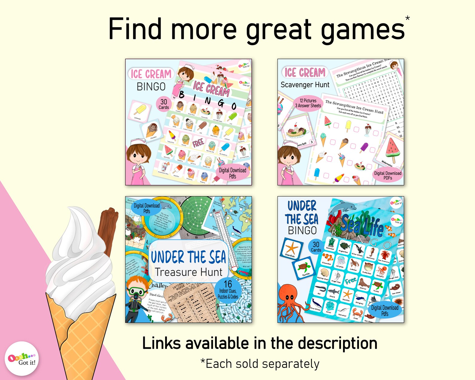 Ice Cream Memory Card Game, a Sweet Printable Picture-matching Party ...