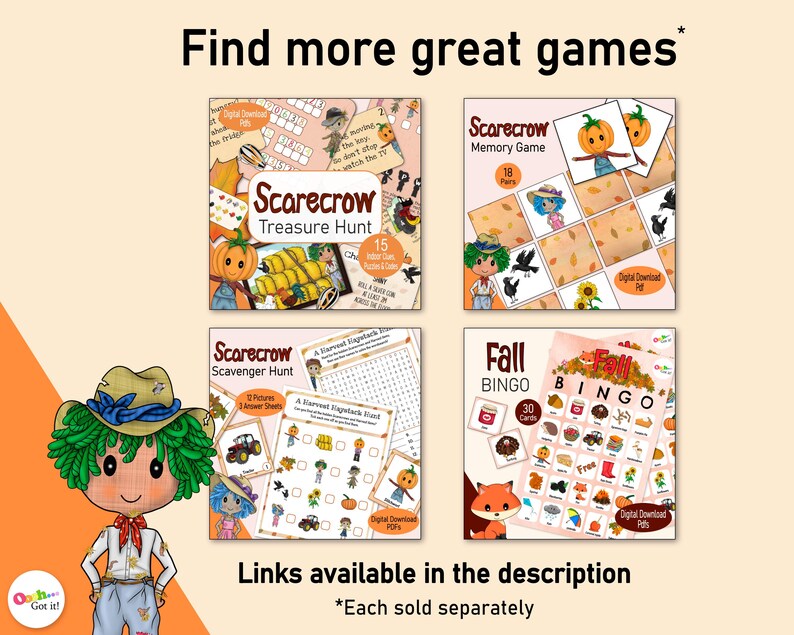 Fall Scarecrow Bingo Game, a Printable Kids Activity, a Family Game ...