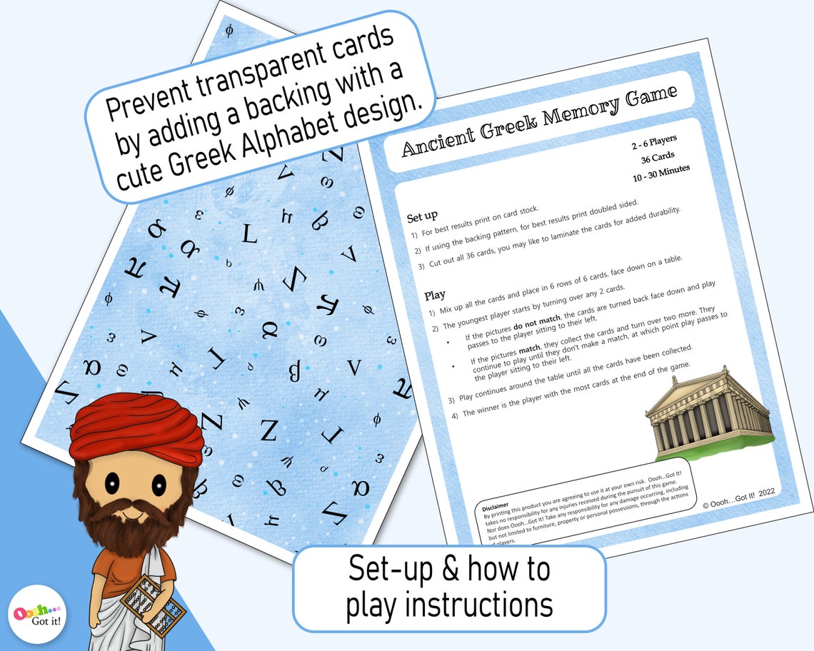 Ancient Greek Memory Game, a Printable Greek History Card Game, for a ...