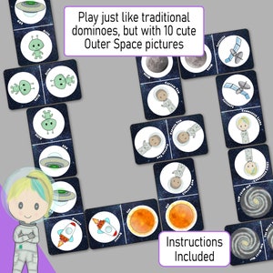 Outer Space Dominoes, a Printable Alien Kids Activity Game, for a Solar ...