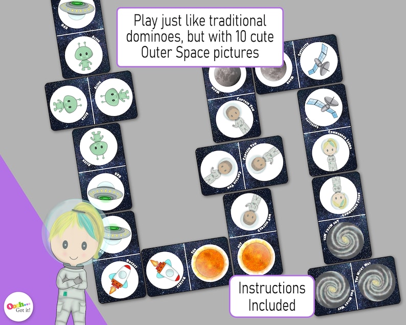 Outer Space Dominoes, a Printable Alien Kids Activity Game, for a Solar ...