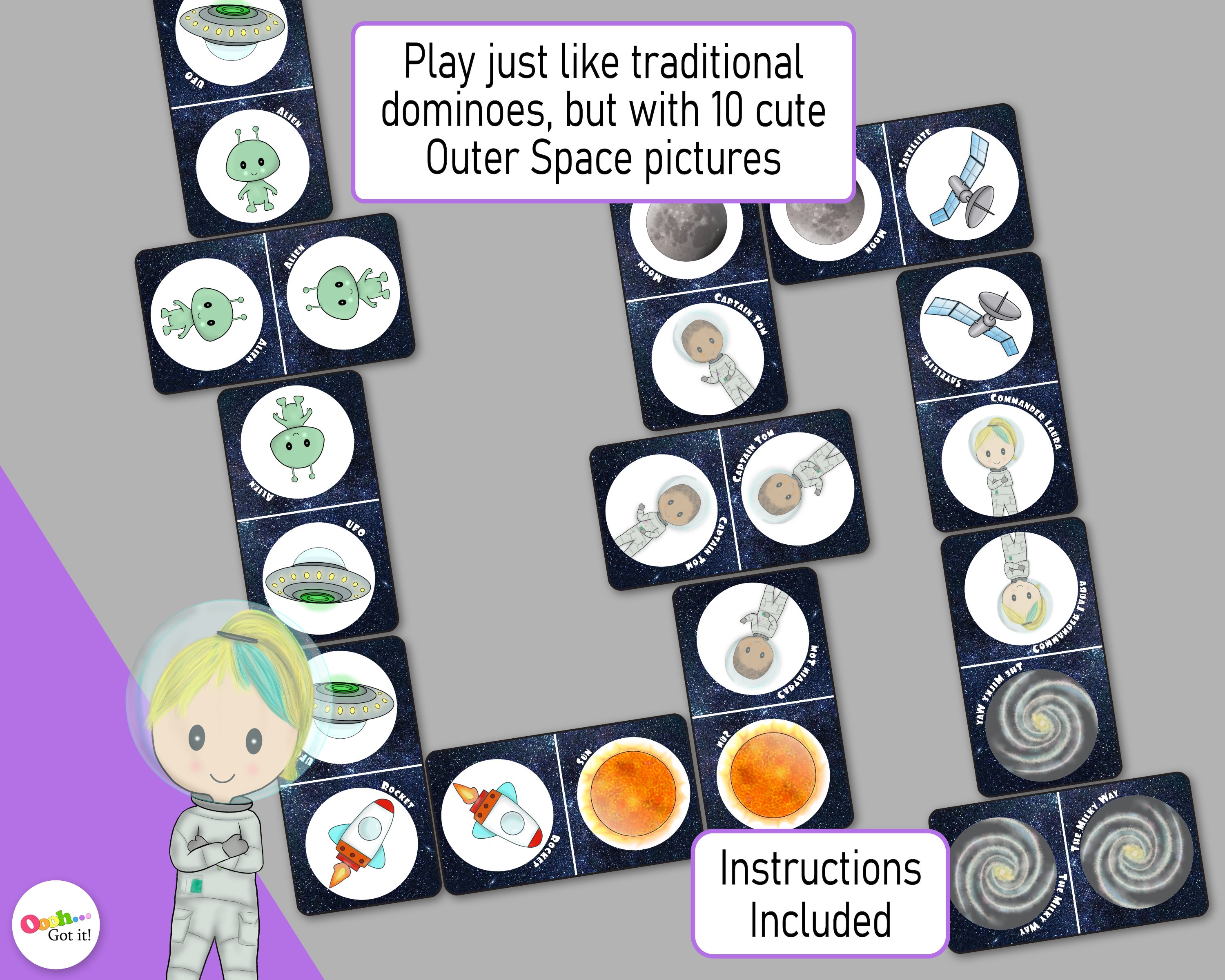 Outer Space Dominoes, a Printable Alien Kids Activity Game, for a Solar ...
