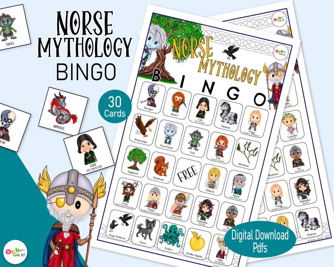 Norse Mythology Bingo Cards – a Fun Printable Ancient History Game for ...