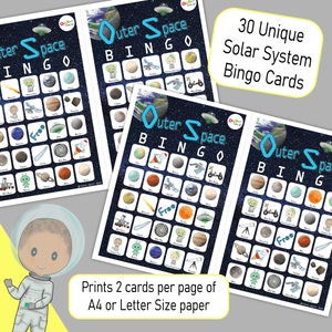 Space Bingo Cards, a Printable Alien Party Game, or Kids Solar System ...