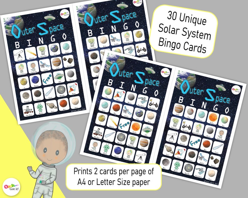 Space Bingo Cards, a Printable Alien Party Game, or Kids Solar System ...