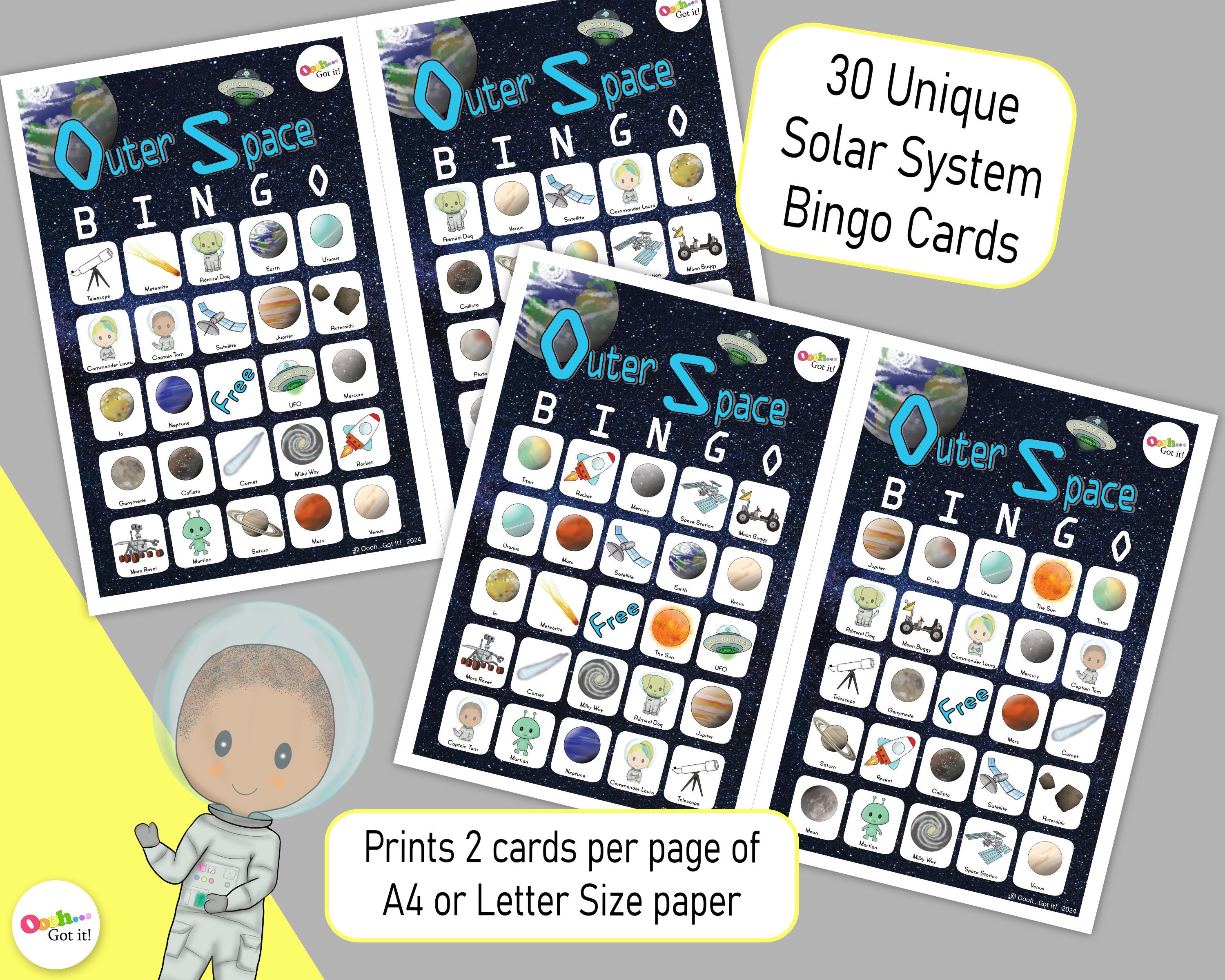 Space Bingo Cards, a Printable Alien Party Game, or Kids Solar System ...