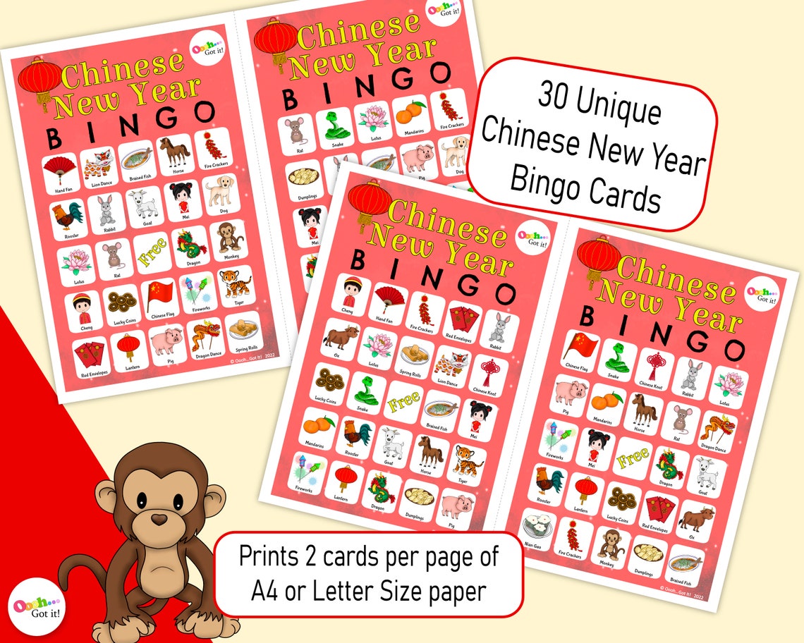 Chinese New Year Bingo Cards, a Printable Lunar New Year Party Game for ...