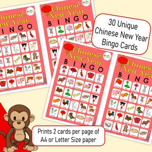 Chinese New Year Bingo Cards, a Printable Lunar New Year Party Game for ...