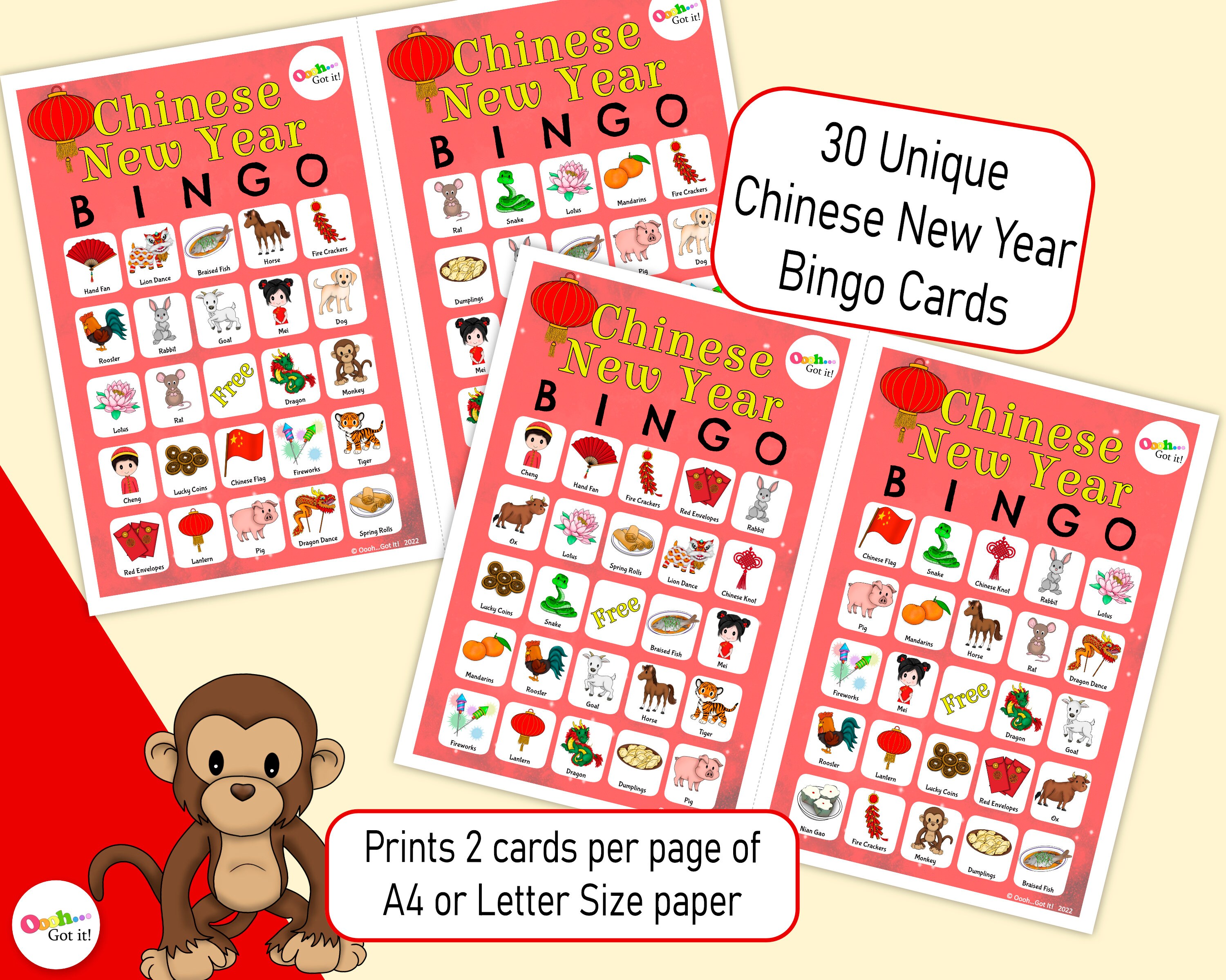 Chinese New Year Bingo Cards, a Printable Lunar New Year Party Game for ...