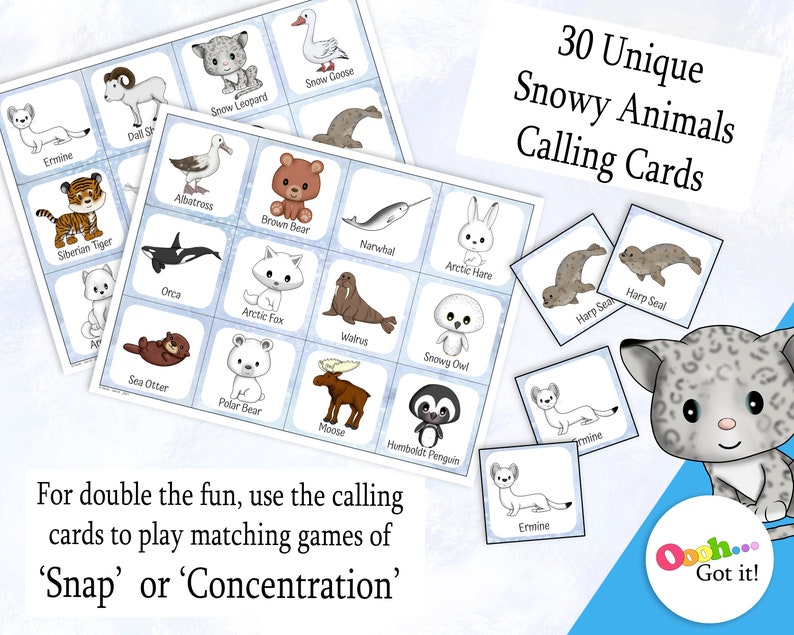 Winter Animals Bingo a Printable Snowy Day Frosty Kids - Etsy