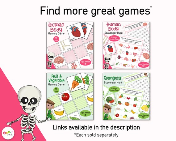 Bingo de partes del cuerpo humano, un juego de anatomía imprimible para ...