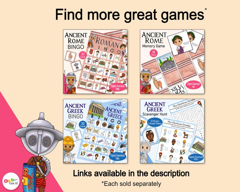 Ancient Rome Dominoes, a Printable Roman Party Favor, Boy's Birthday ...