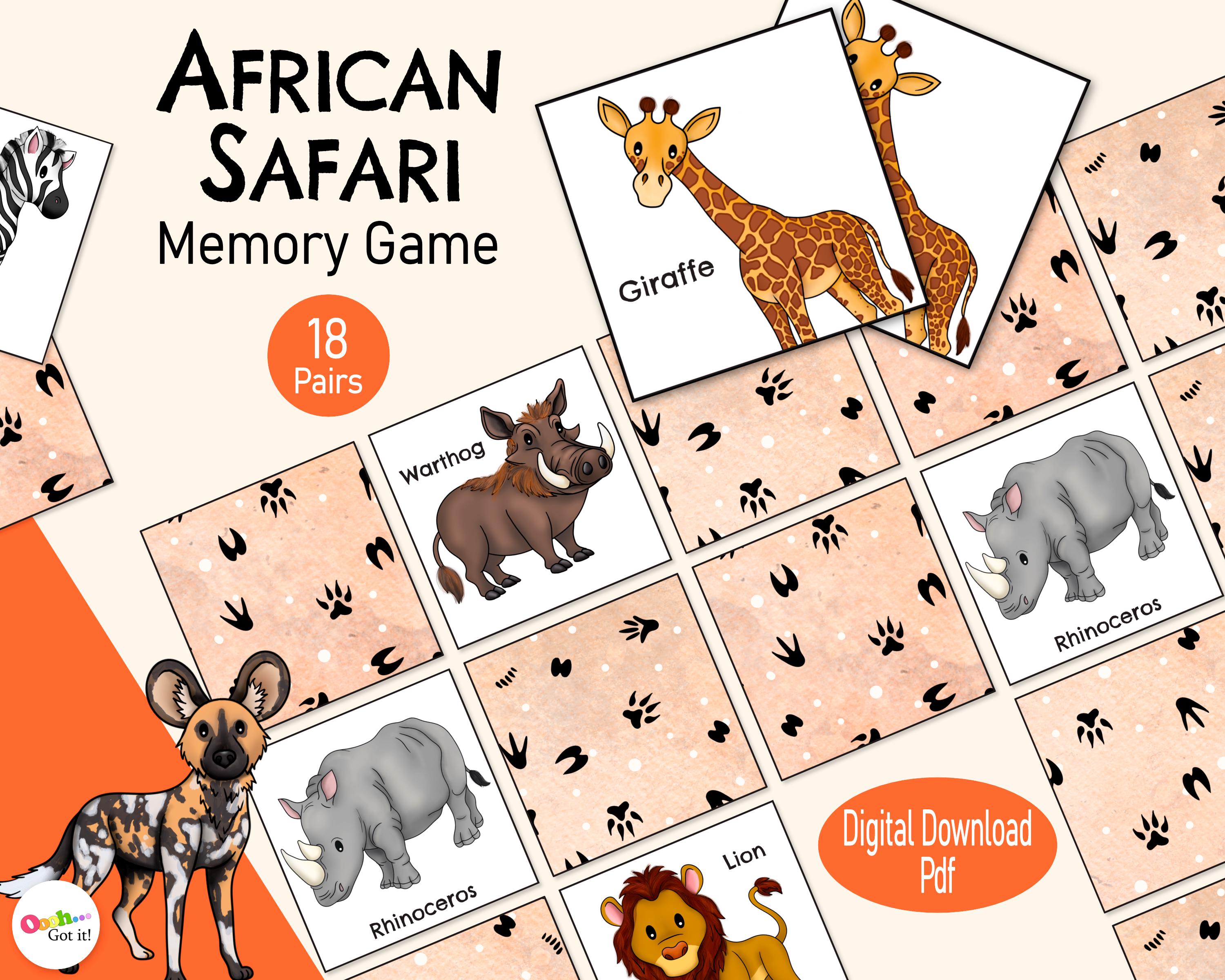 Safari Animal Memory Game – A Printable African Wildlife Matching ...