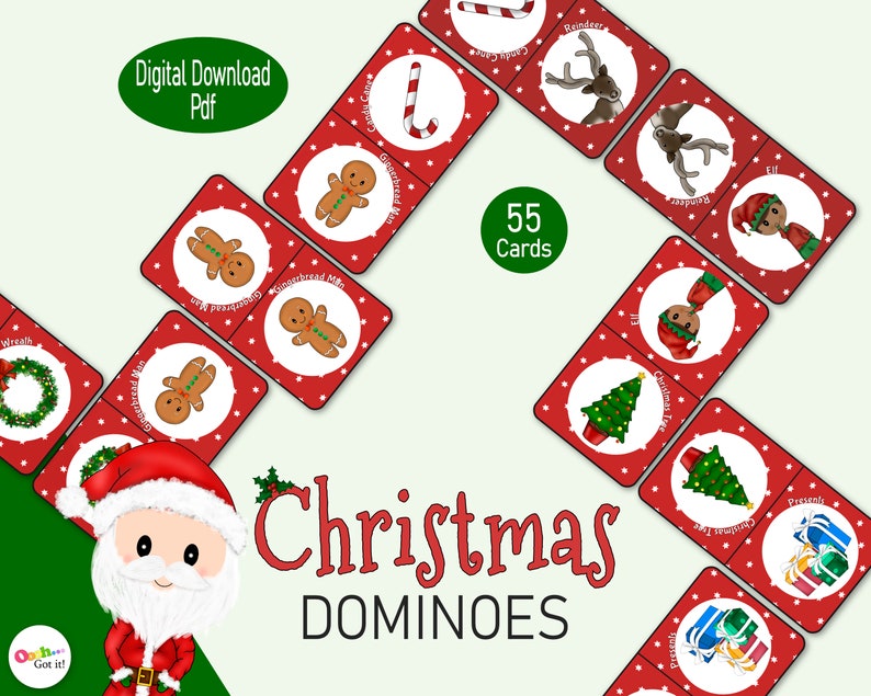 Christmas Dominoes, a Printable Game for Christmas Eve, Xmas Party or ...