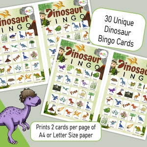 Dinosaur Bingo, Printable Jurassic 2nd Birthday Party Game, a T-rex ...