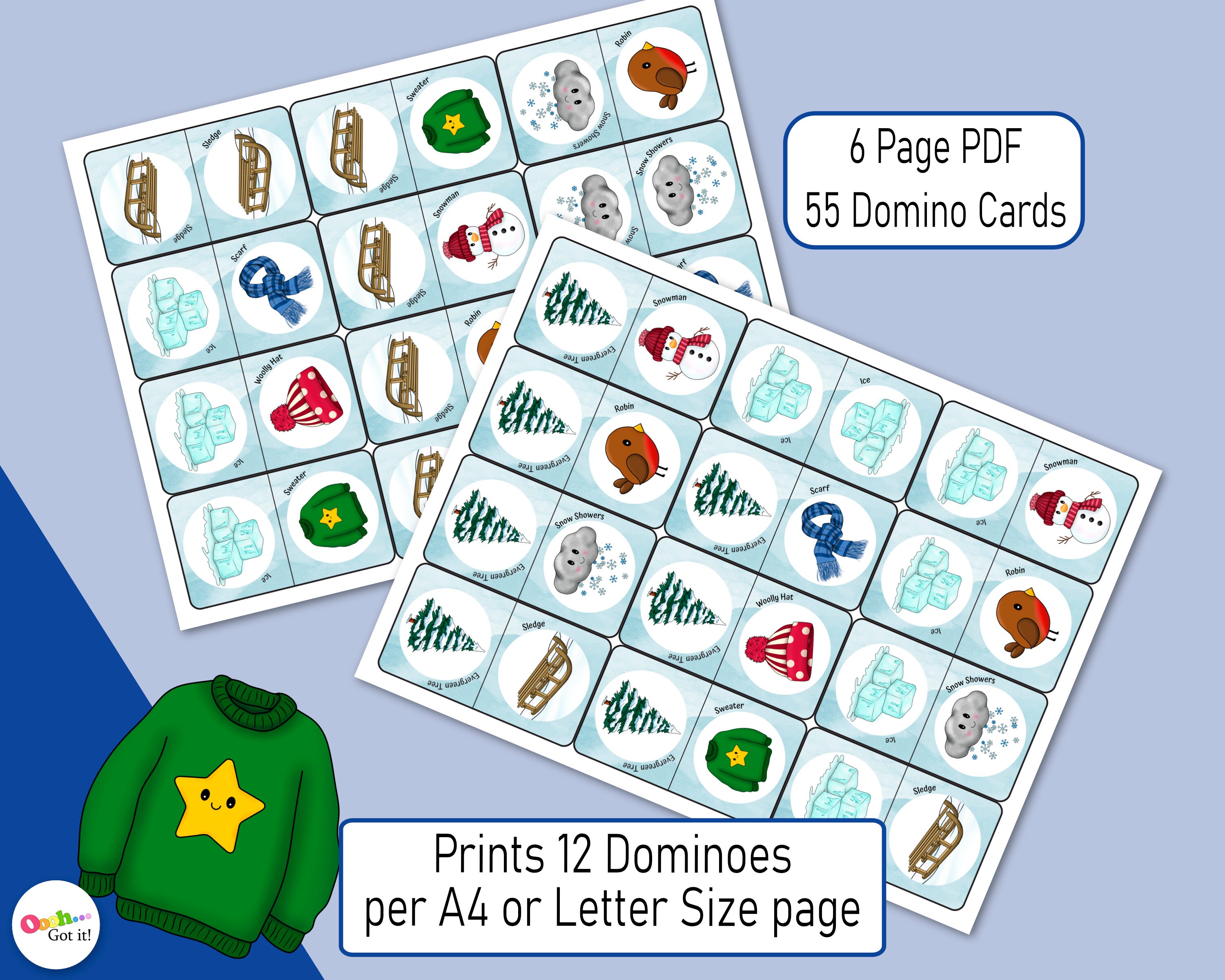 Winter Wonderland Dominoes, a Fun Printable Picture Matching Game for ...