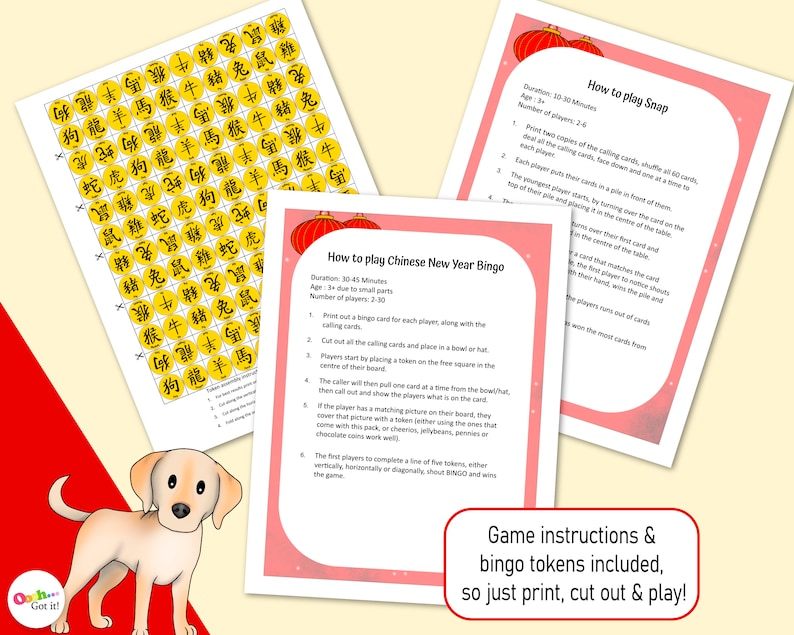 Chinese New Year Bingo Cards, a Printable Lunar New Year Party Game for ...
