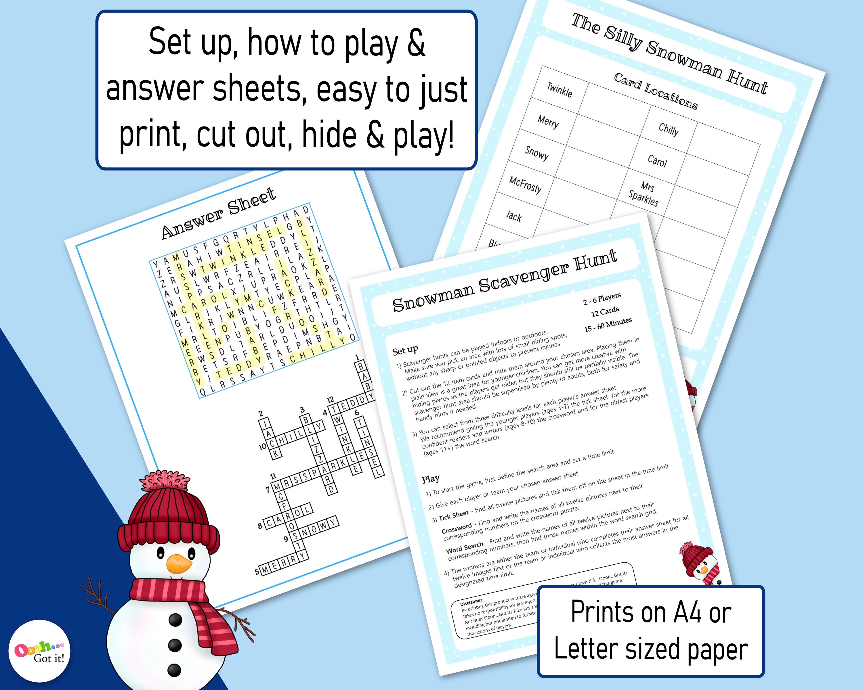 Snowmen Picture Scavenger Hunt, a Printable Hide & Seek Winter Game for ...