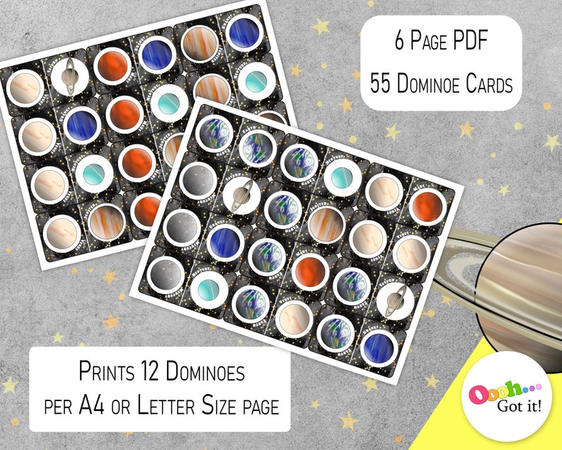 Solar System Dominoes a Printable Picture Matching Space - Etsy