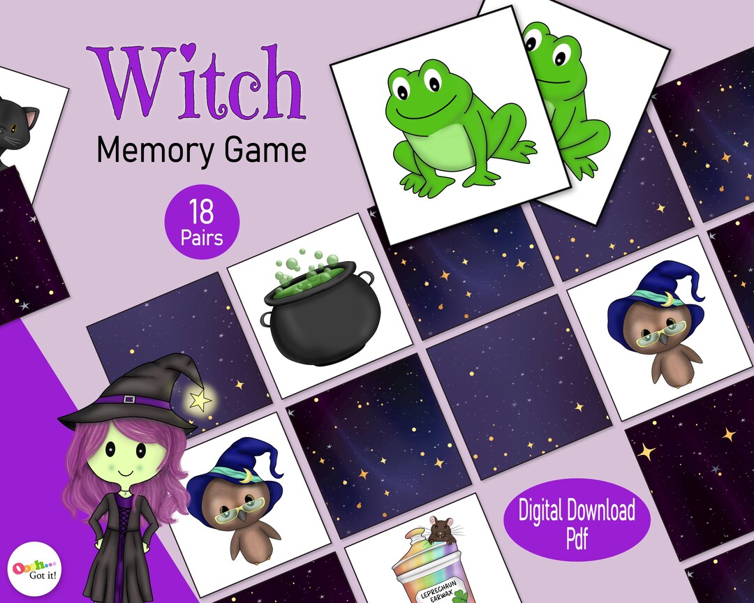 Witch Memory Cards, a Printable Spooky Picture Matching Game, for ...