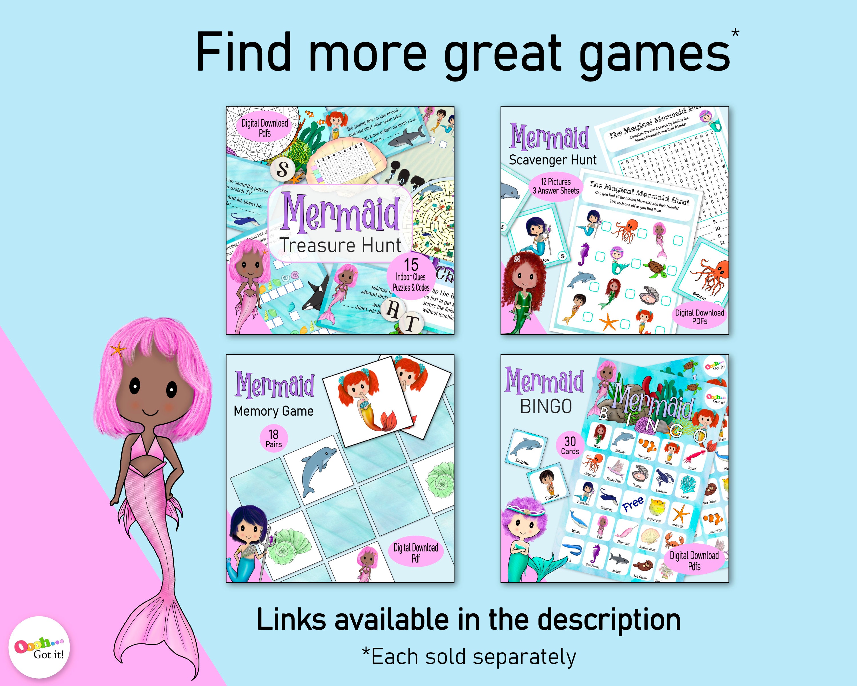 Mermaid Bingo Game, a Printable Under the Sea Kids Activity, for a ...