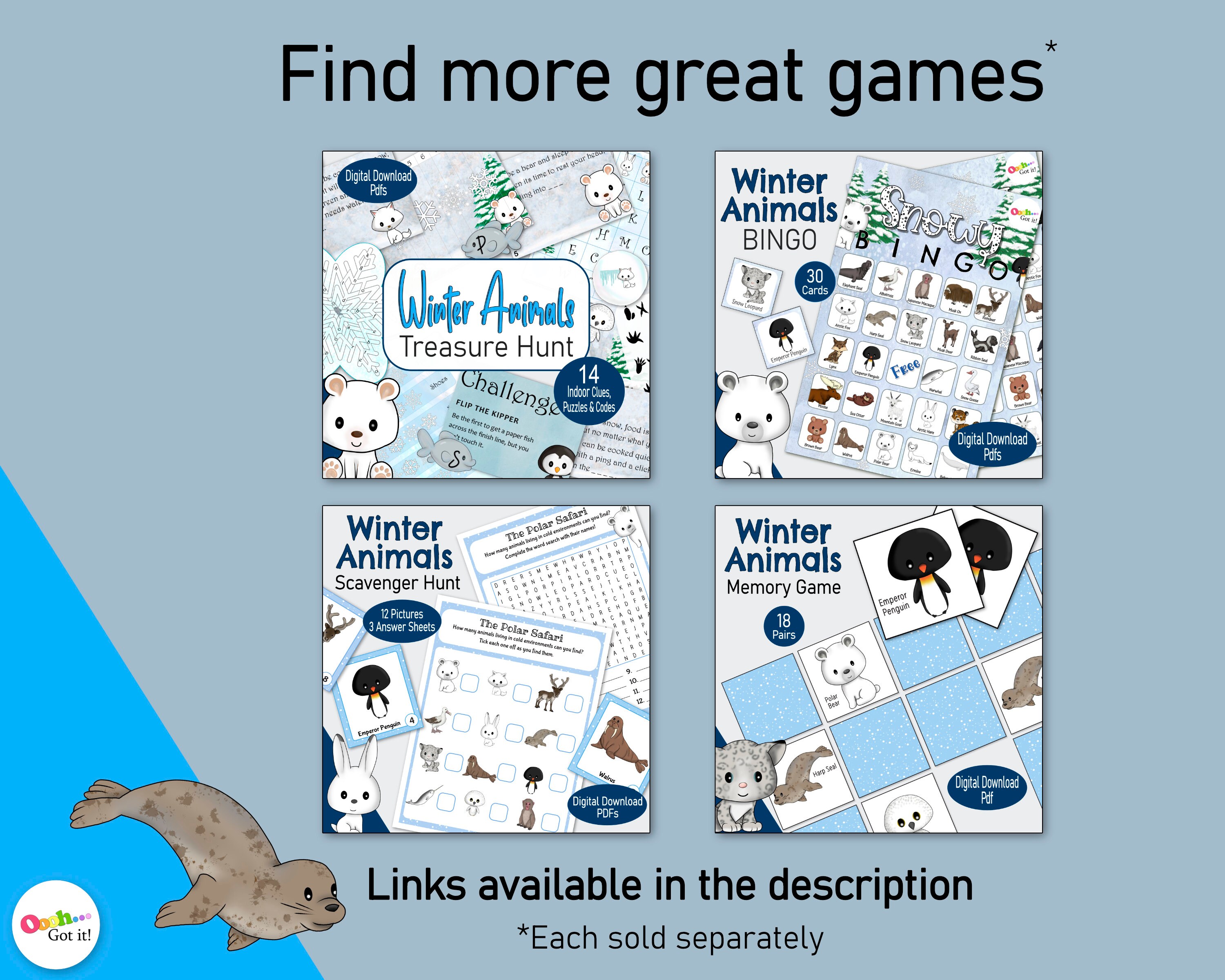 Winter Animal Dominoes, a Printable Snowy Day, Polar Bear Kids Activity ...