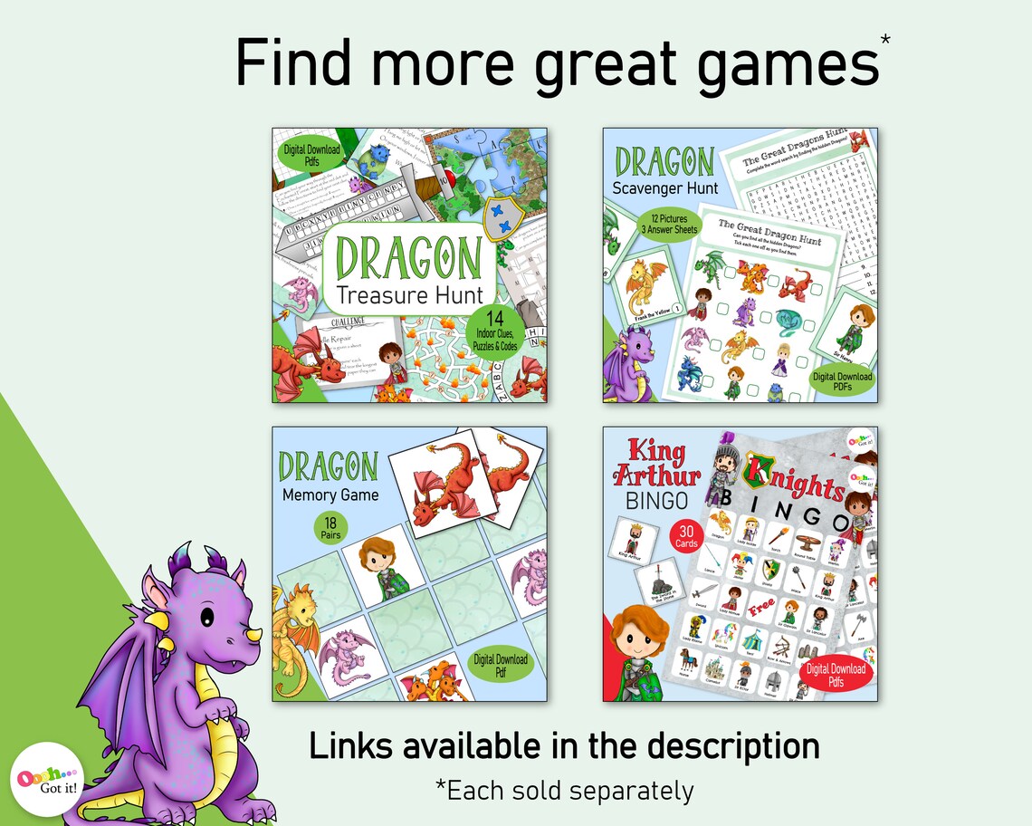 Dragons Bingo, 30 Printable Bingo Cards, a Fantasy Dragon & Medieval ...