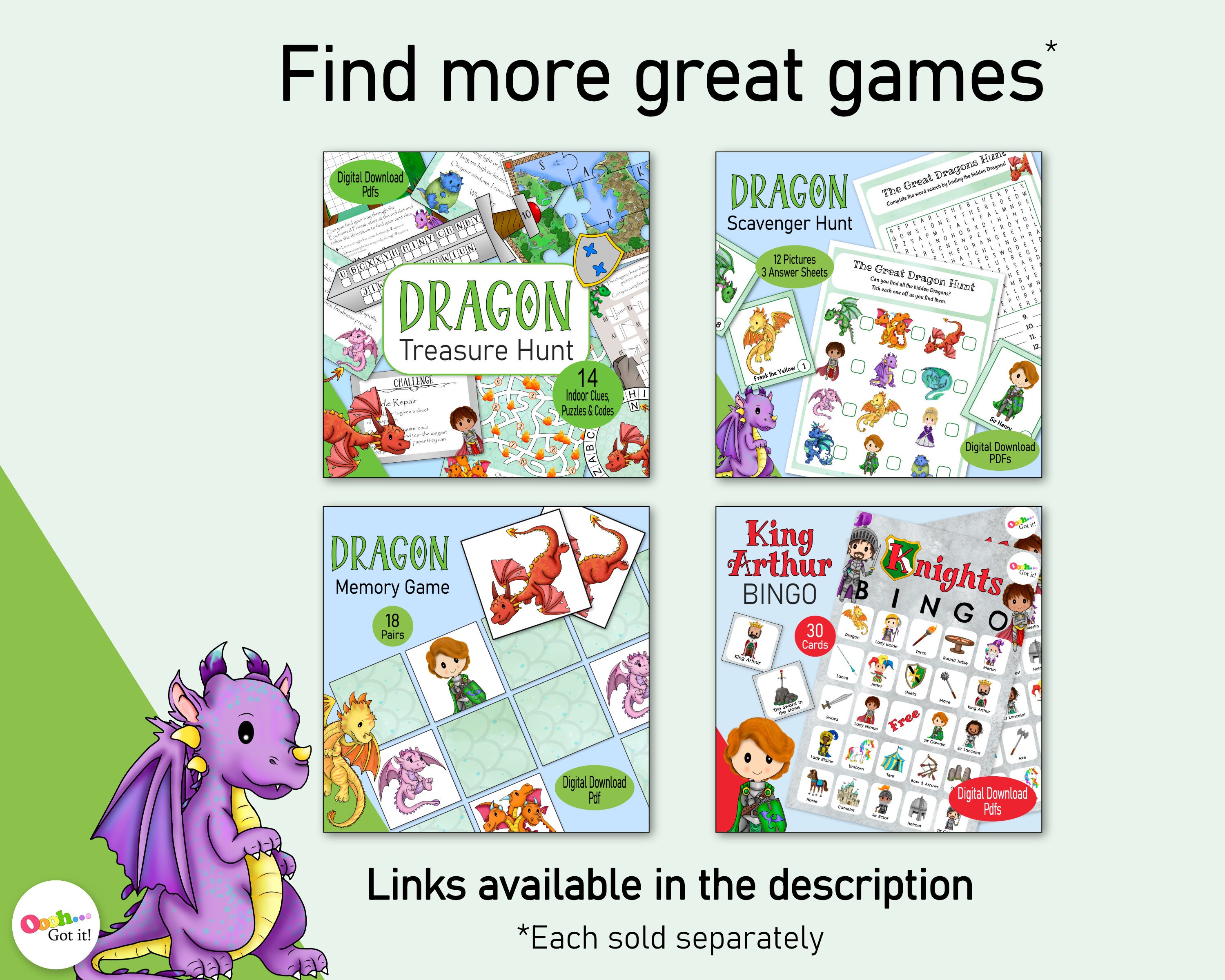 Dragons Bingo, 30 Printable Bingo Cards, a Fantasy Dragon & Medieval ...