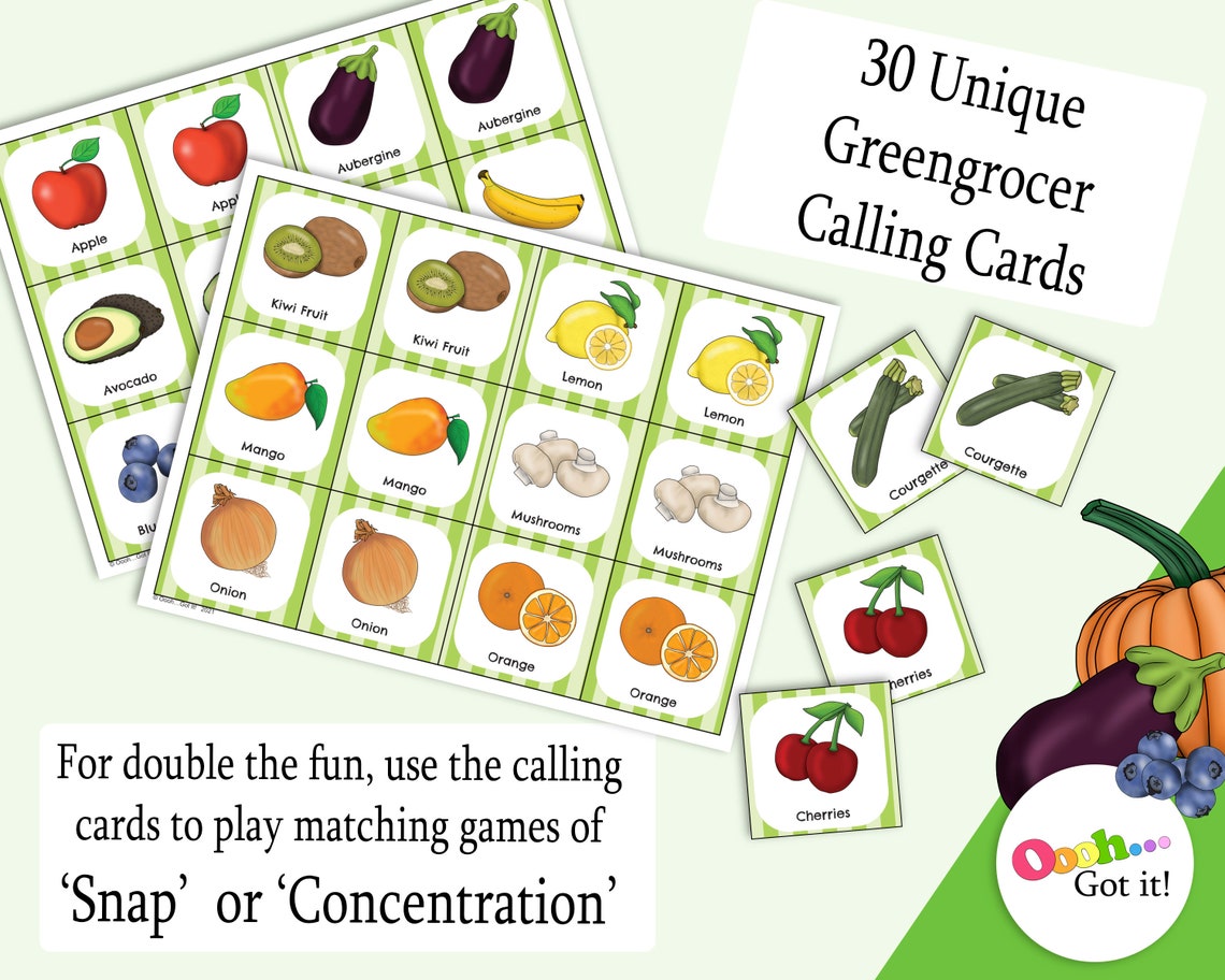 Fruit & Vegetable Bingo Cards a Greengrocer Farmers Market - Etsy