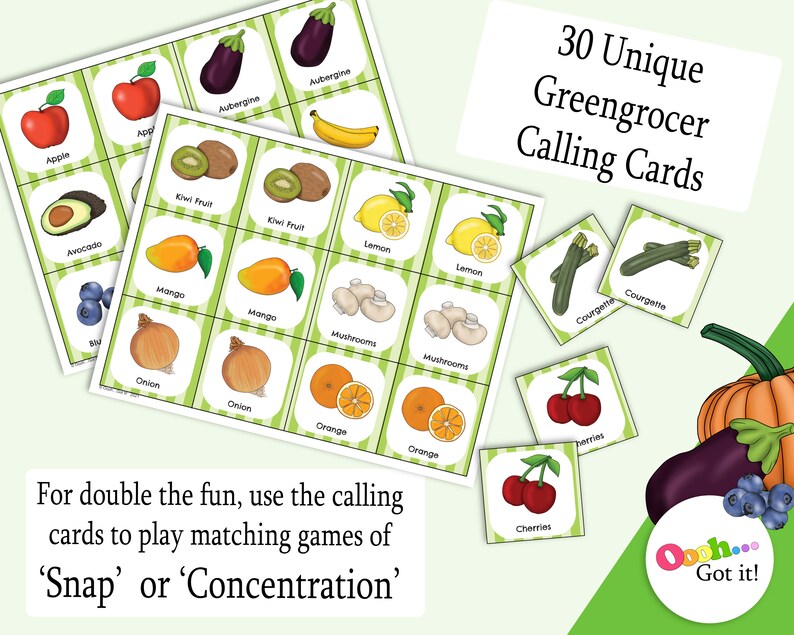 Fruit & Vegetable Bingo Cards a Greengrocer Farmers Market - Etsy