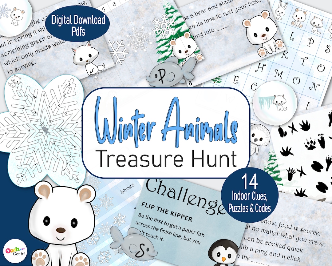 Winter Animals Treasure Hunt, Printable Indoor Arctic Scavenger Hunt ...
