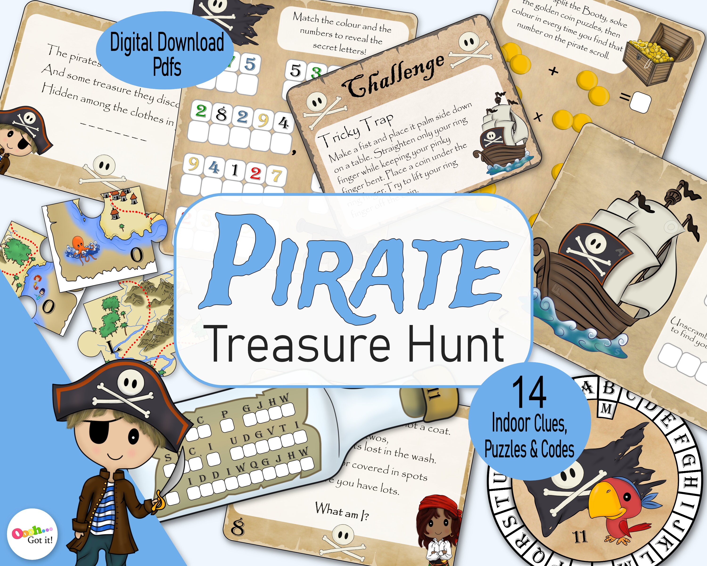 Pirate Treasure Hunt, a Printable, Indoor, Scavenger Hunt With Puzzles ...