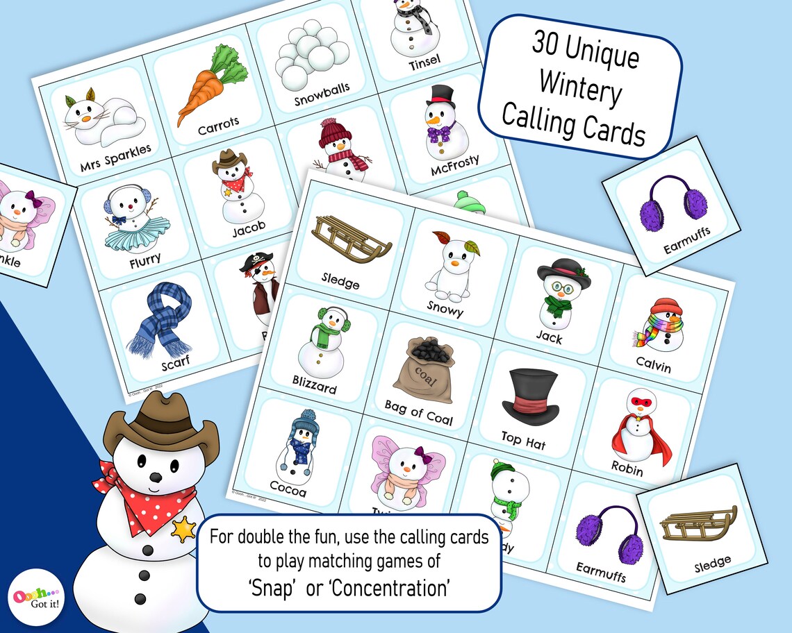 Snowman Bingo, 30 Printable Bingo Cards; a Festive Kids Winter Game for ...