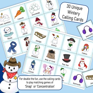 Snowman Bingo, 30 Printable Bingo Cards; a Festive Kids Winter Game for ...