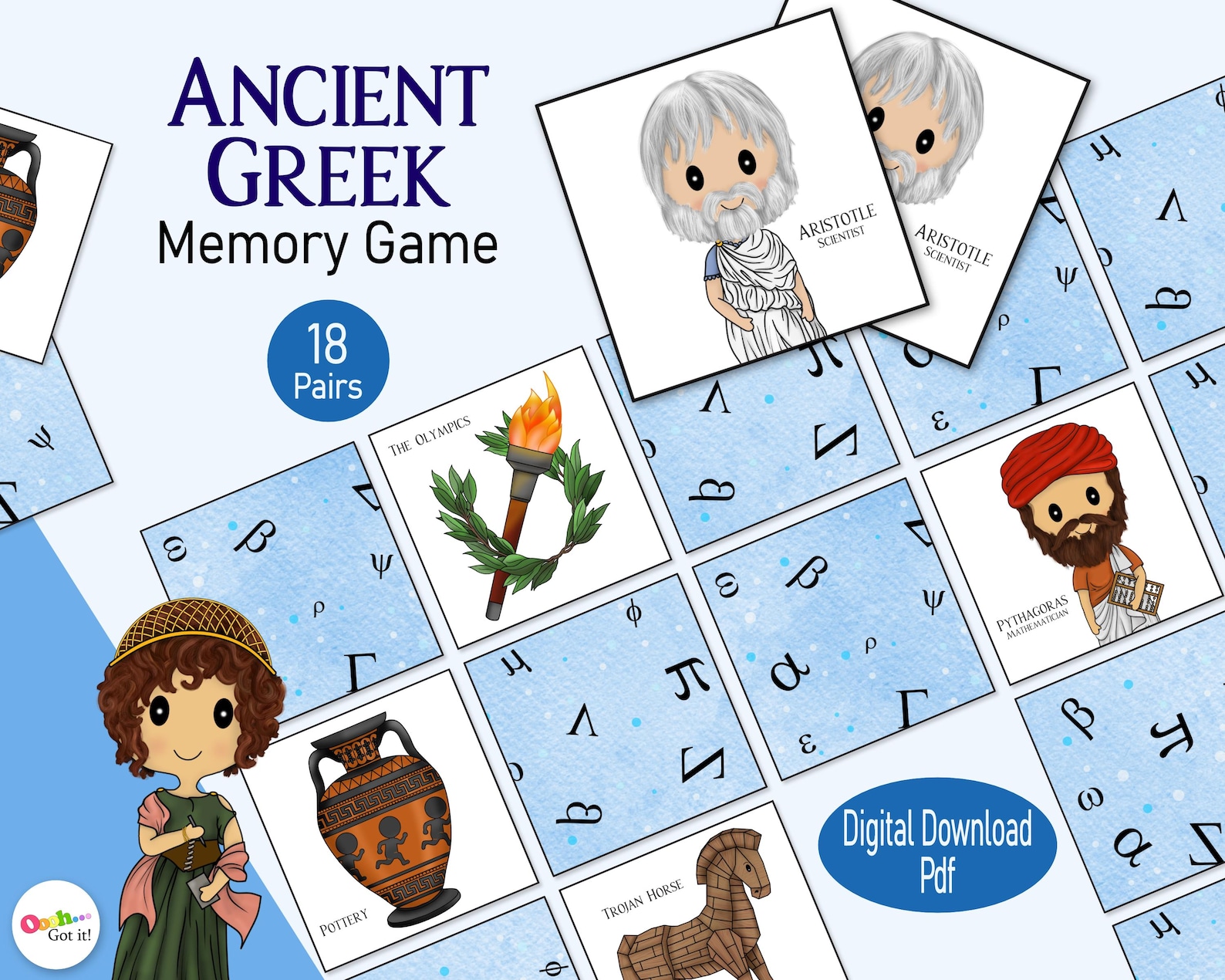 Ancient Greek Memory Game, a Printable Greek History Card Game, for a ...