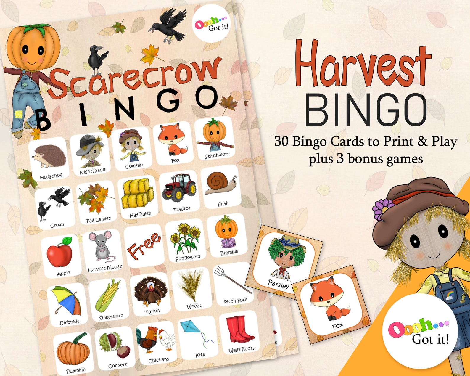 Fall Scarecrow Bingo Game a Printable Kids Activity a Family - Etsy