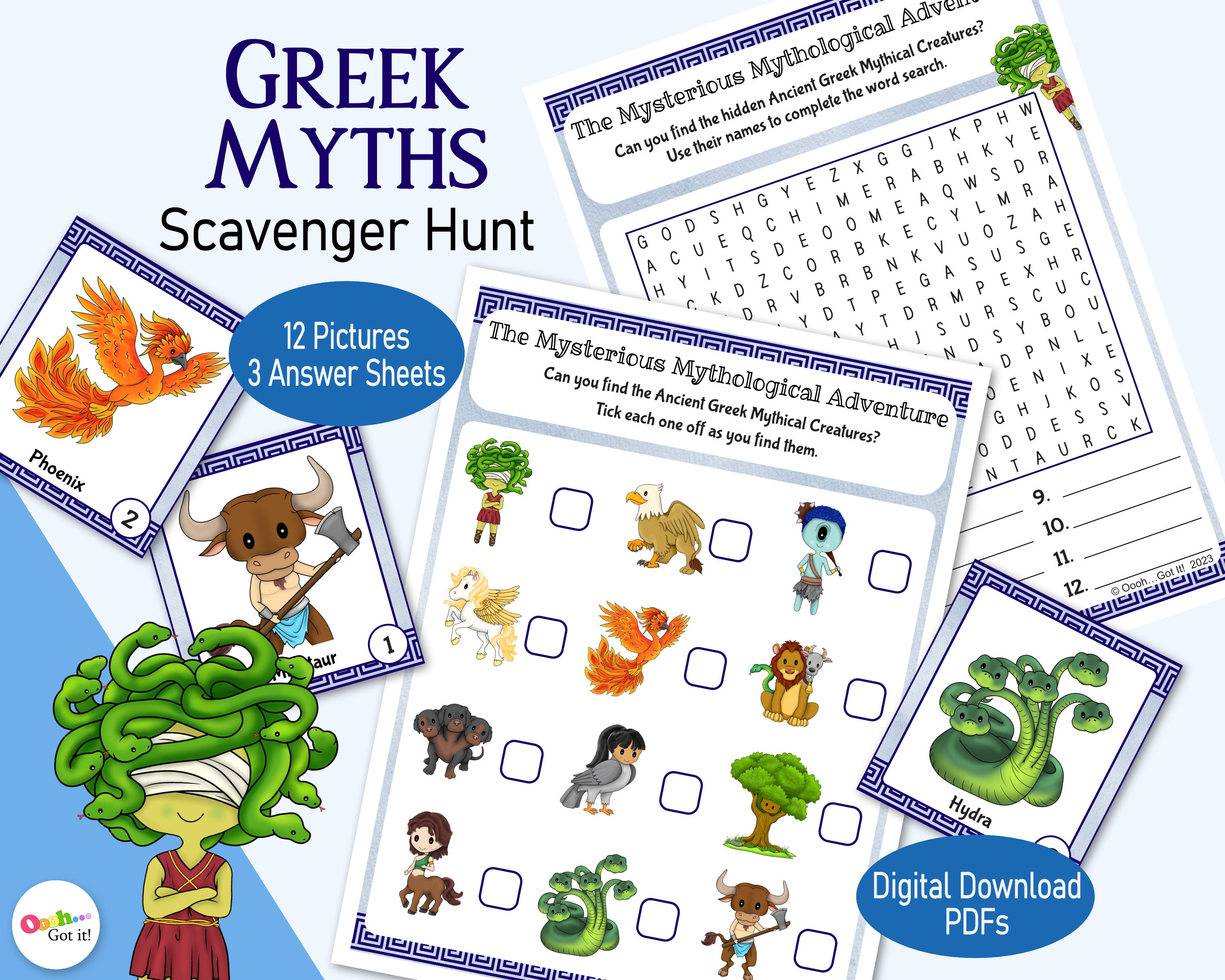 Greek Mythology Scavenger Hunt, a Printable Ancient Greece Picture Game ...