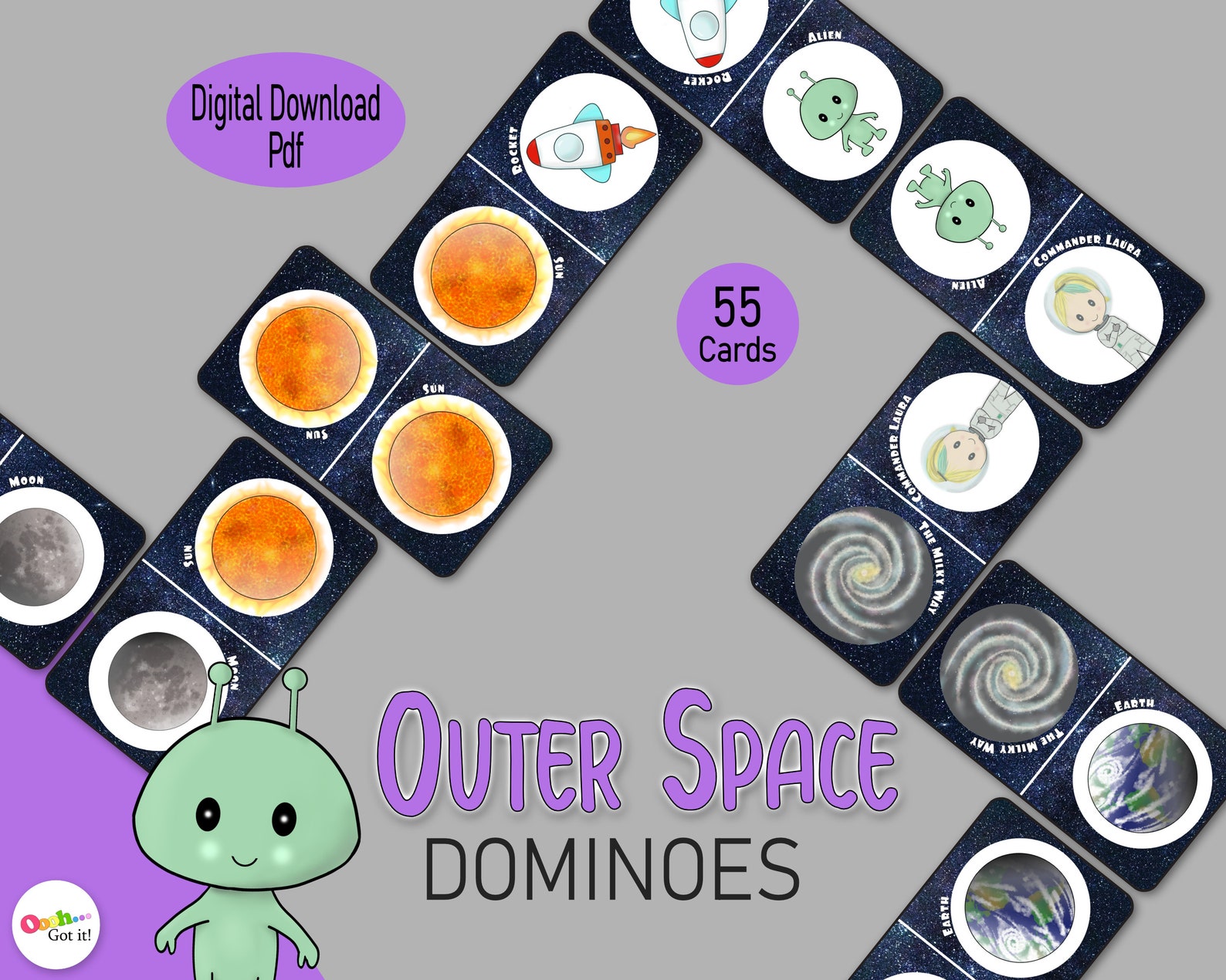 Outer Space Dominoes, a Printable Alien Kids Activity Game, for a Solar ...