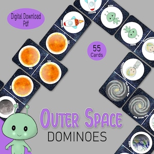 Outer Space Dominoes, a Printable Alien Kids Activity Game, for a Solar ...