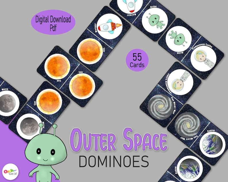 Outer Space Dominoes, a Printable Alien Kids Activity Game, for a Solar ...