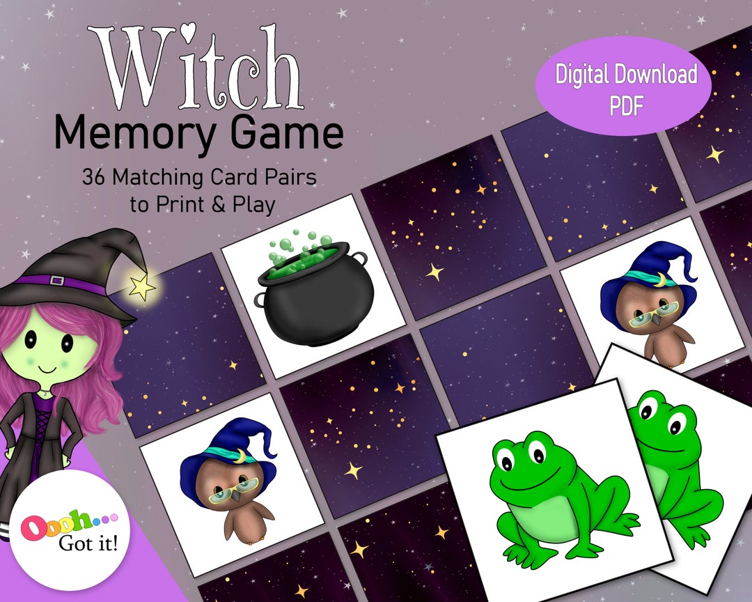 Witch Memory Cards a Printable Spooky Picture Matching Game - Etsy