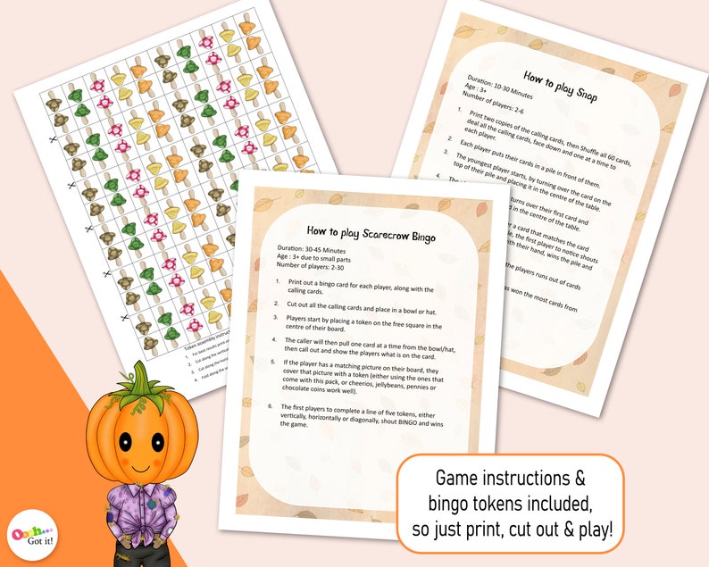 Fall Scarecrow Bingo Game, a Printable Kids Activity, a Family Game ...