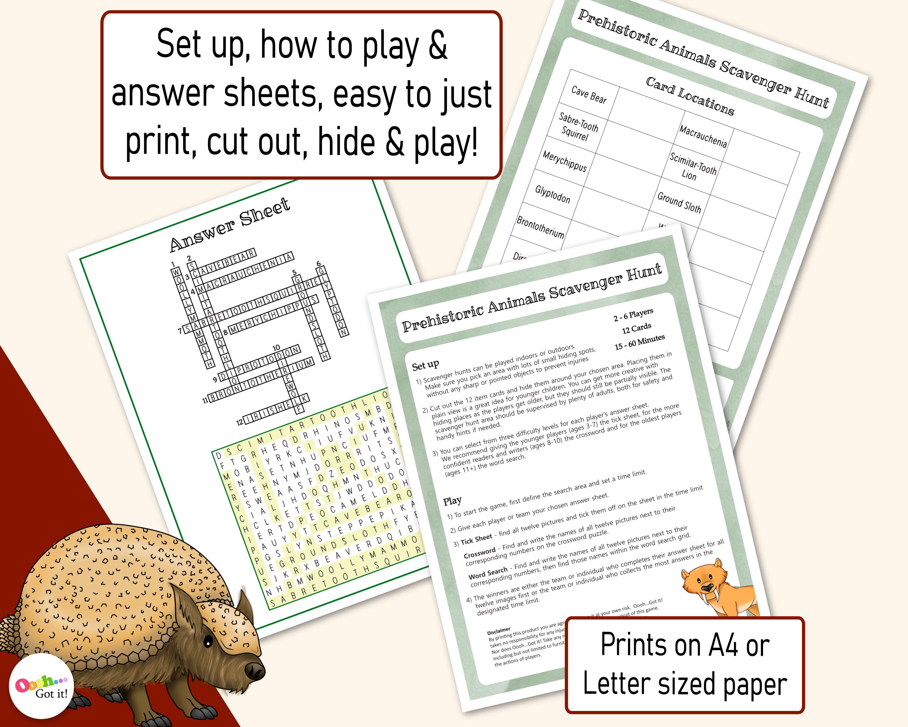 Prehistoric Animals Scavenger Hunt - a Printable Ice Age Family Game, a ...