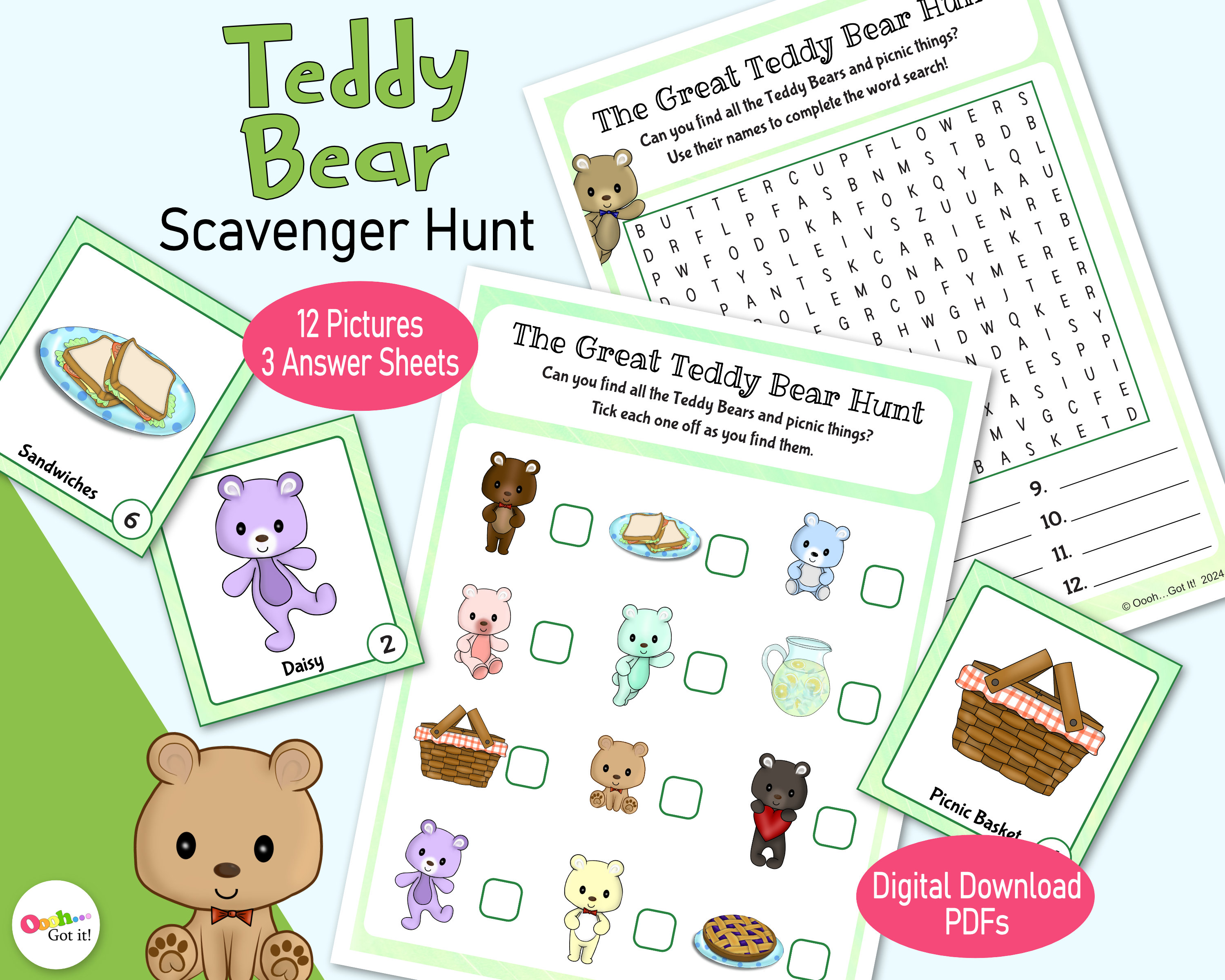 Teddy Bears Picnic Scavenger Hunt, a Printable Picture Matching Family ...