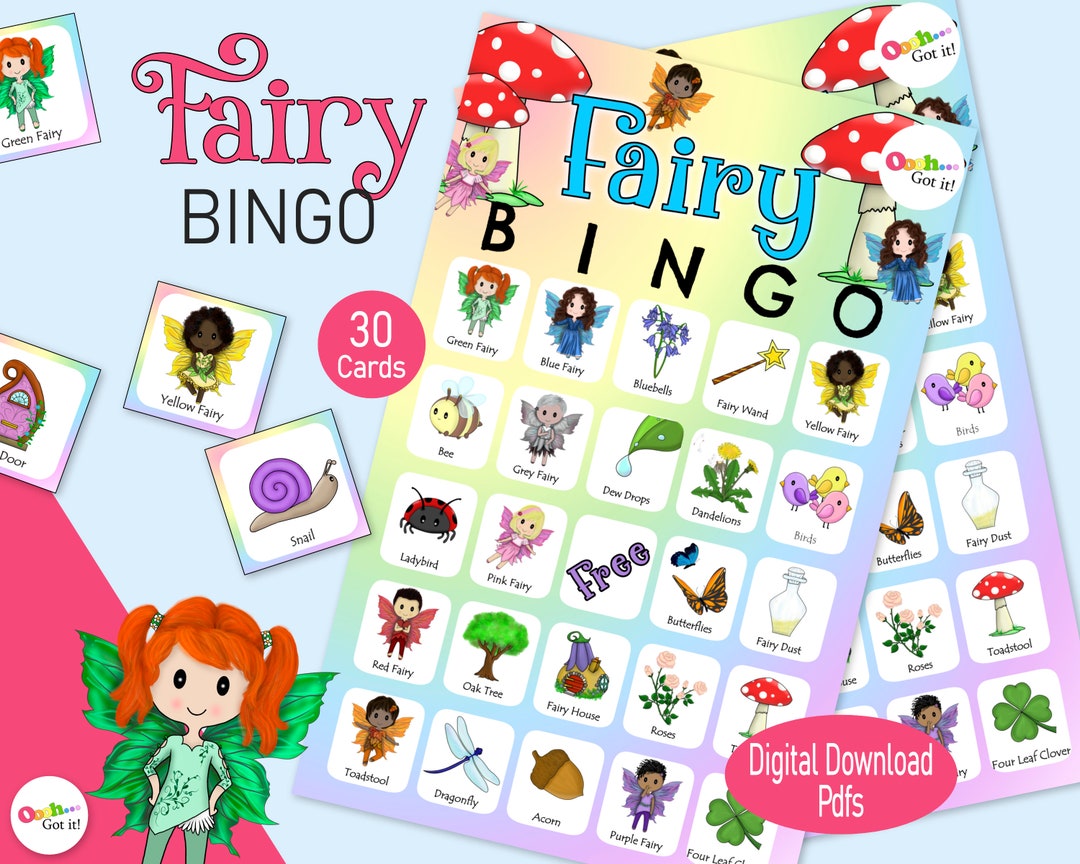 Fairy Bingo, a Printable Rainbow Kids Activity, Party Game for a Rainy ...