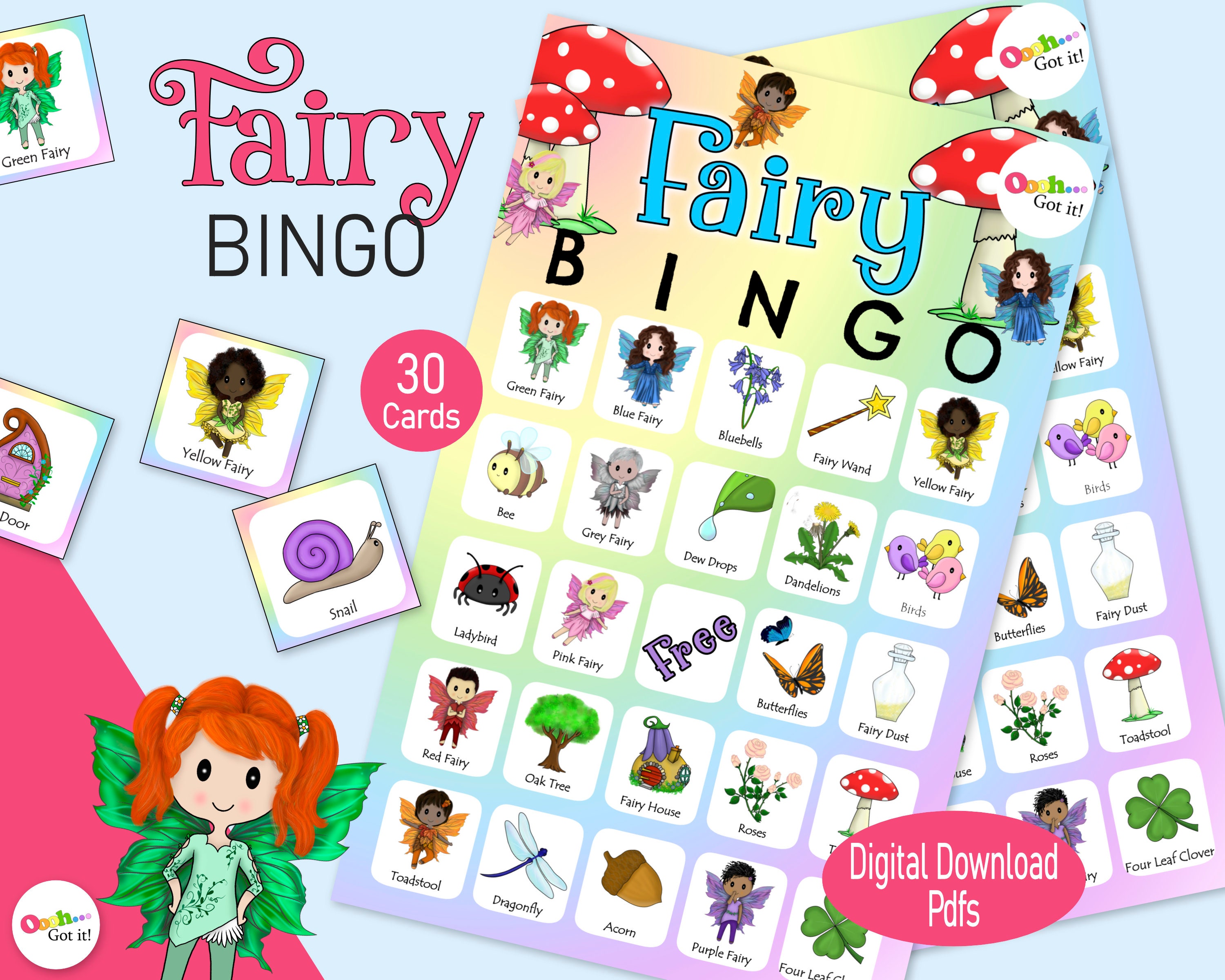 Fairy Bingo, a Printable Rainbow Kids Activity, Party Game for a Rainy ...