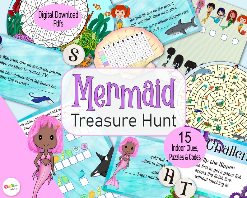 Mermaid Treasure Hunt. A Indoor Printable Kids Scavenger Hunt, Escape ...
