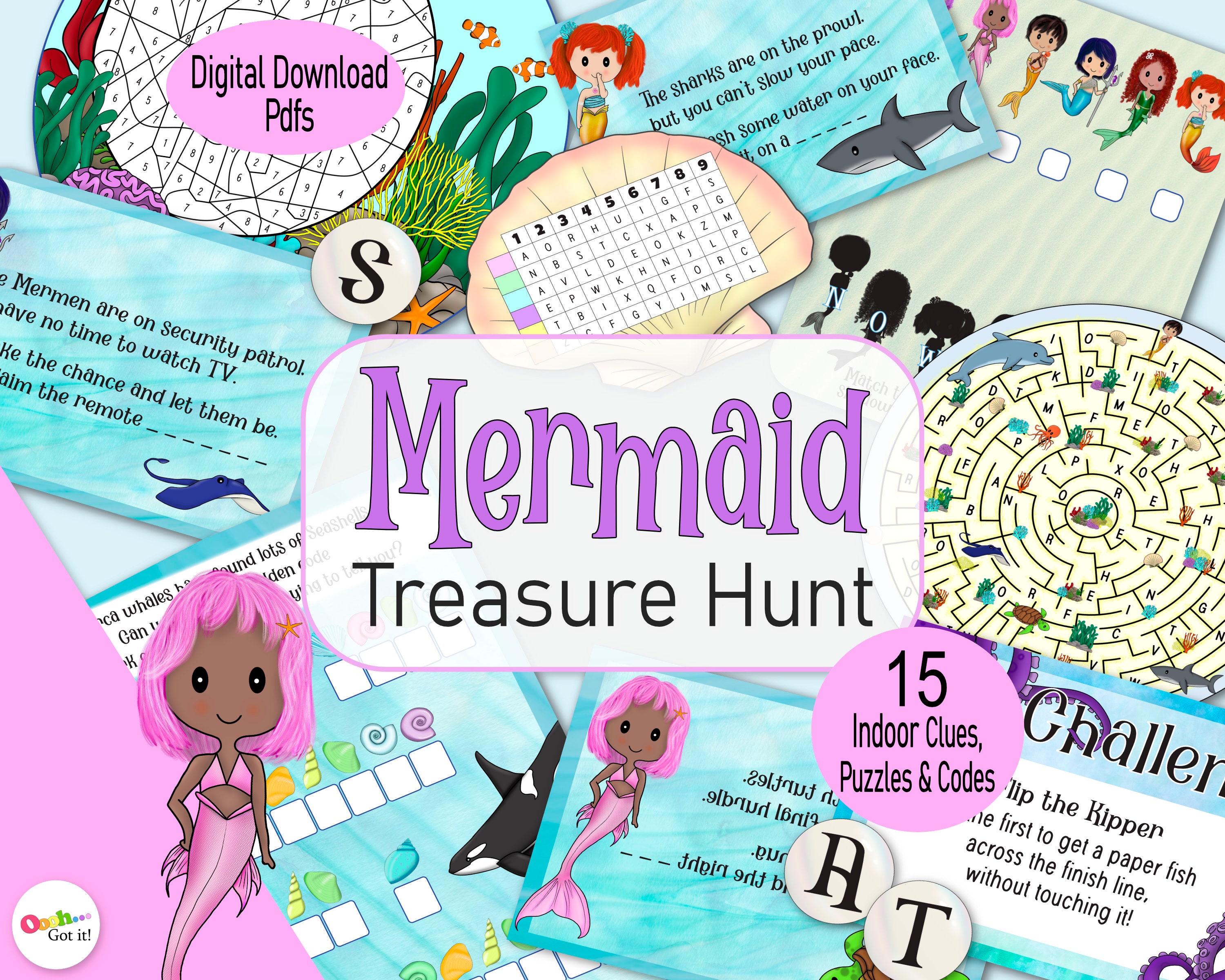 Mermaid Treasure Hunt. A Indoor Printable Kids Scavenger Hunt, Escape ...