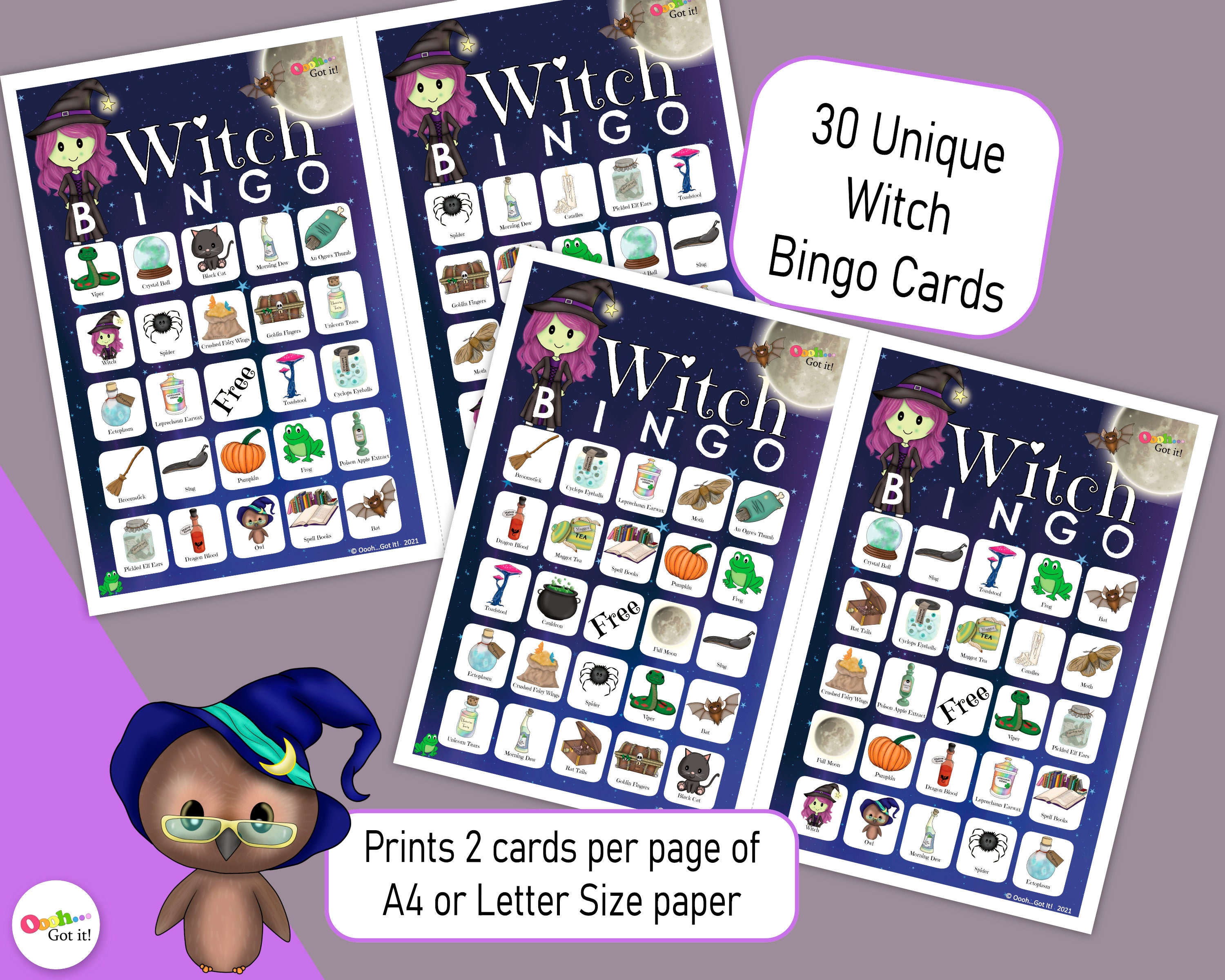 Witch Bingo Cards, a Printable Magical Birthday Game, With Spooky Vibes ...